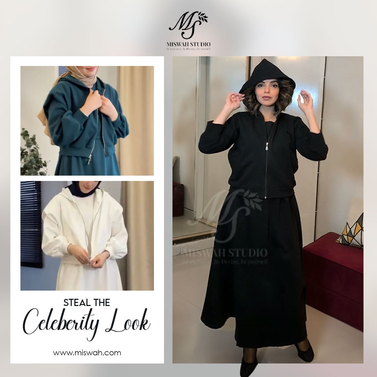 CH 508 Miswah 2 Pcs Winter Outfit Long Frock With Upper Fleece Hoodie – MISWAH Studio