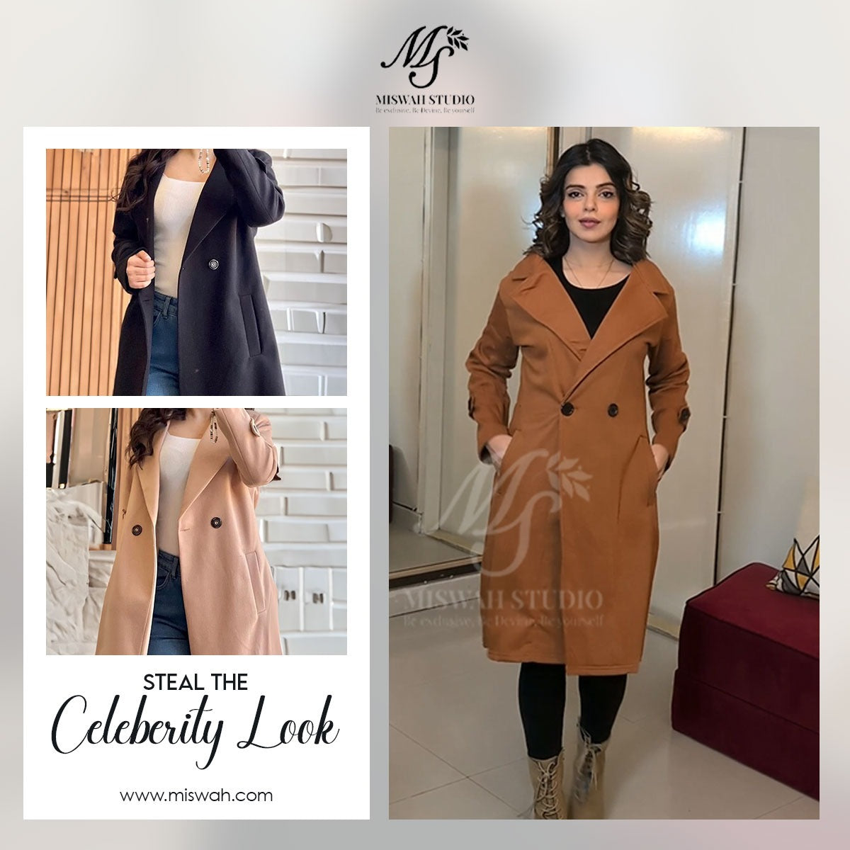 Miswah Long Fleece Trench Coat For Women's LY 0023 – MISWAH Studio