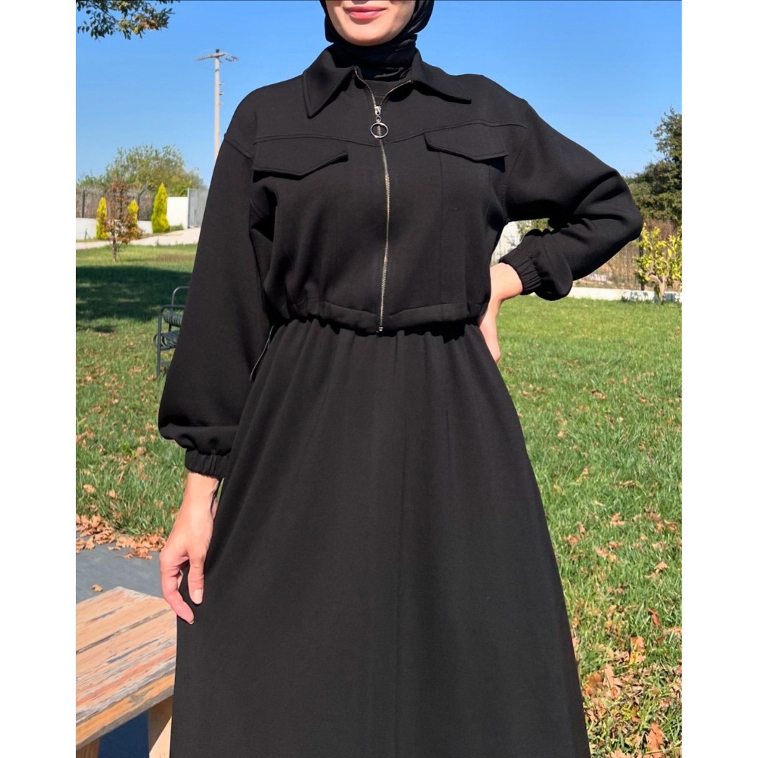 CH 499 Miswah 2 Pcs Winter Outfit Long Frock With Upper Fleece Jacket – MISWAH Studio